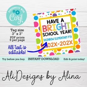 Have a Bright School Year, EDITABLE Favor Tag, Tag for Highlighters ...