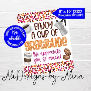 Coffee Bar Sign, Enjoy a Cup of Gratitude, Donut Bar, Appreciation Week ...