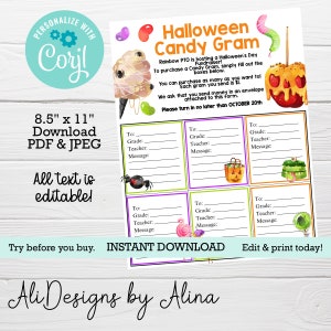 Halloween Candy Gram, EDITABLE Flyer, PTA PTO Event, Halloween ...