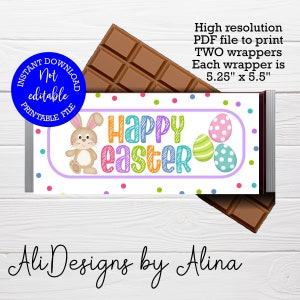 Easter Chocolate Wrapper, INSTANT DOWNLOAD, Printable PDF, Easter Bunny ...