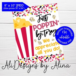 Popcorn Bar Sign Poppin by to Say We Appreciate All You Do, Teacher ...
