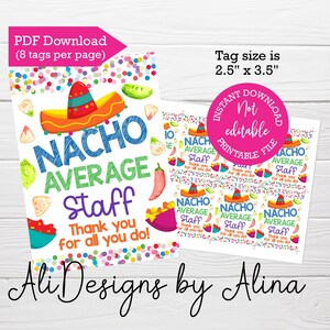 Nacho Average Staff PRINTABLE Tags, Appreciation Week, Mexican Inspired ...