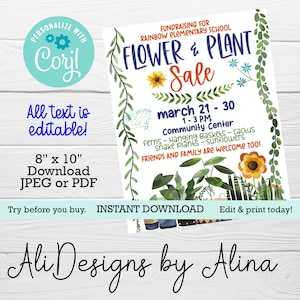 Flower and Plant Sale Flyer, Spring Market, EDITABLE Template, PTA PTO ...