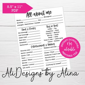 Teacher Questionnaire, 'all About Me' Printable Survey (digital ...