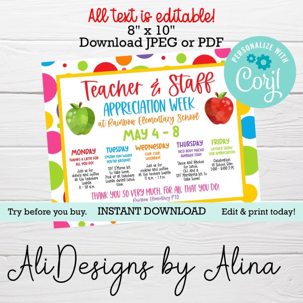 Teacher Appreciation Weekly Flyer - Etsy