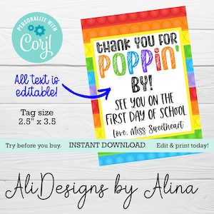 Thank You for Poppin by EDITABLE Tags, PTA PTO Event, Back to School ...