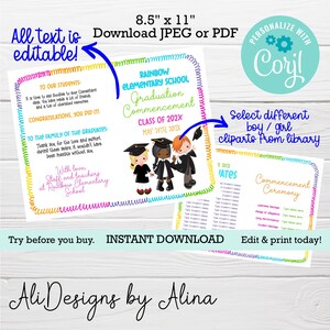 Graduation Ceremony Program, EDITABLE Template, Commencement Program ...