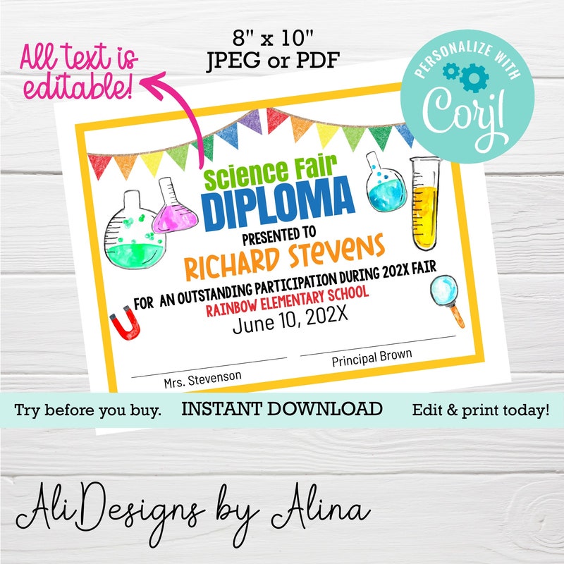 Science Certificate Template - Etsy