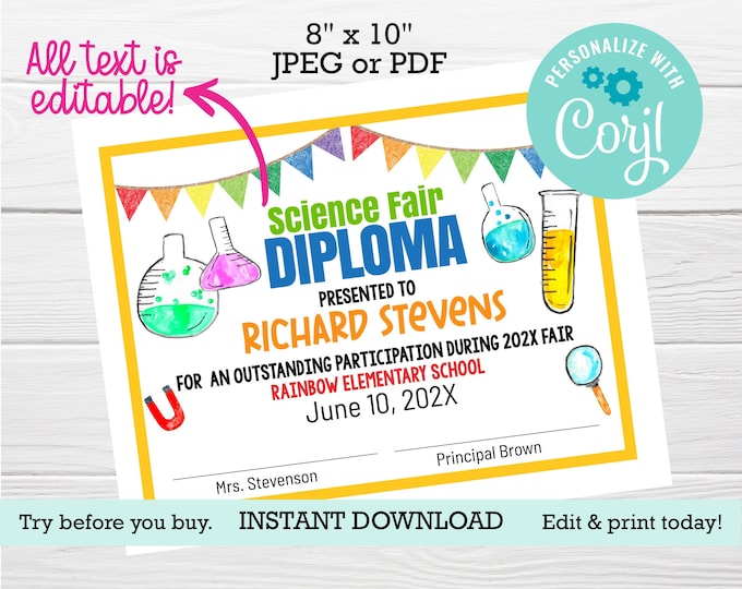 Science Fair Certificates, PDF Science Fair Certificates, Editable ...