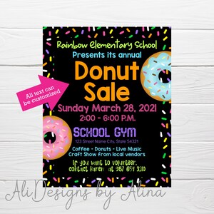 Donut Sale EDITABLE Flyer Template, Fundraiser Ideas, PTA PTO Event ...