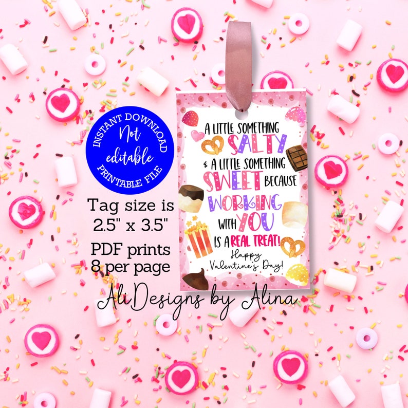 Sweet and Salty Valentine Tags, Working With You is a Treat, Gift for ...