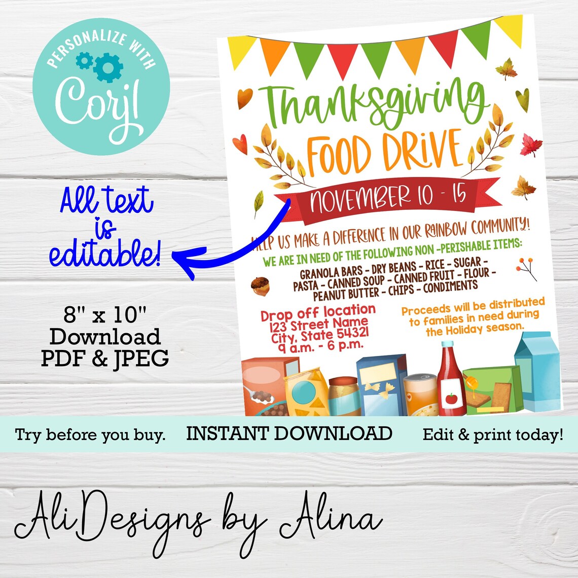 Thanksgiving Food Drive Flyer EDITABLE Template Food - Etsy