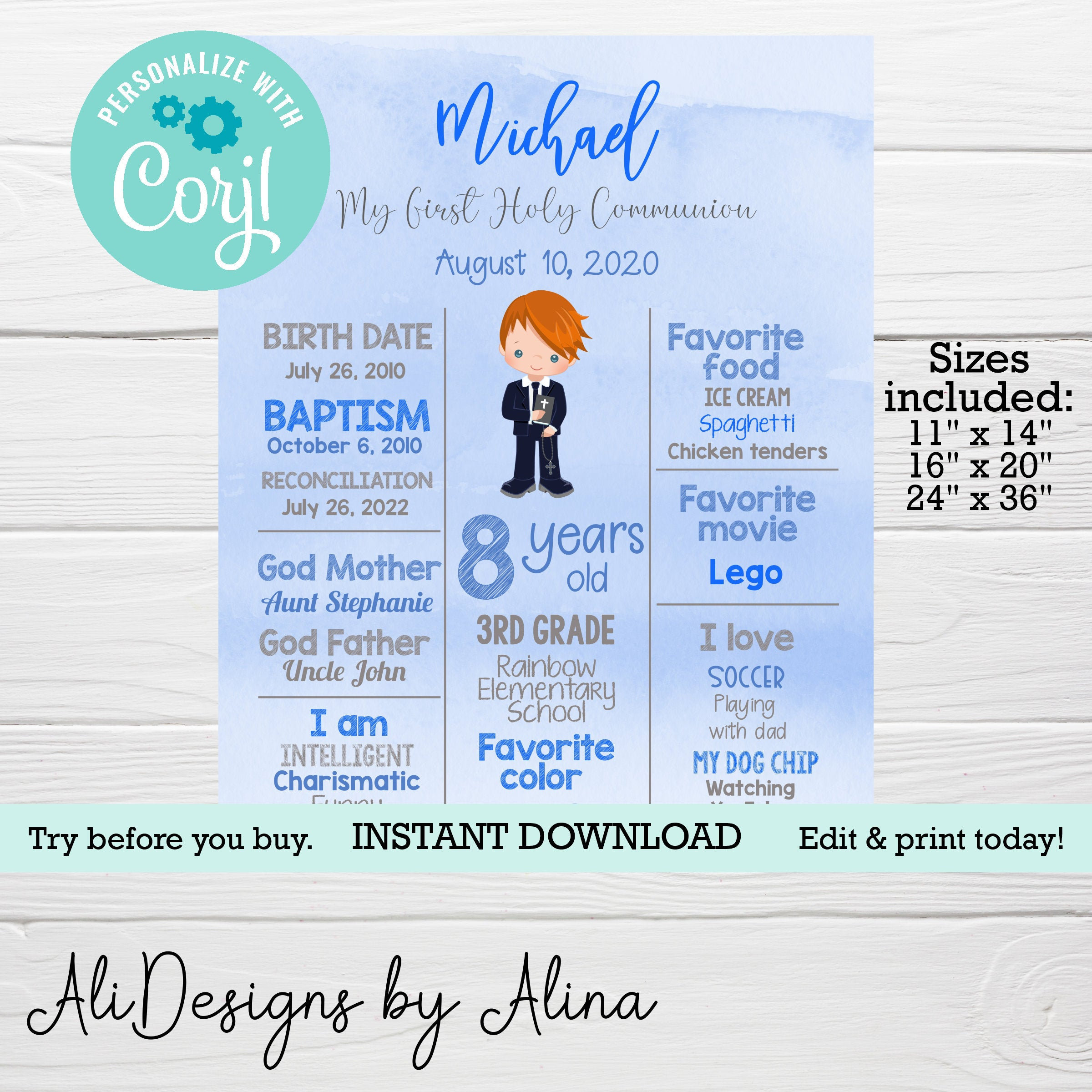 Printable Board for First Holy Communion Blue Poster for BOY - Etsy