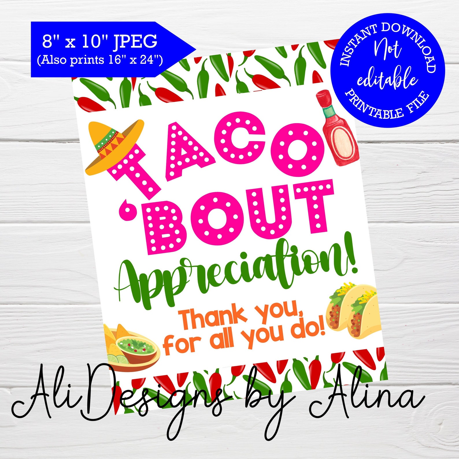 Taco Appreciation Sign INSTANT Download Printable Teacher - Etsy