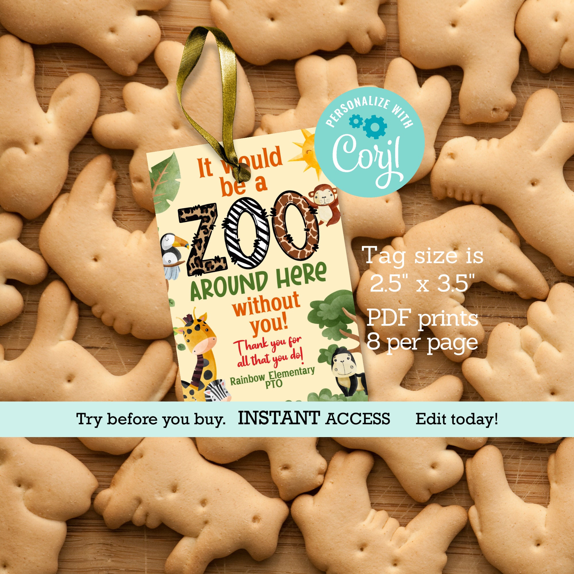 Zoo EDITABLE Appreciation Tag, Safari Inspired, Tags for Animal ...
