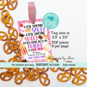 Valentines Day Snack Tag, Sweet and Salty, Gift Tag for Snacks, Easy ...