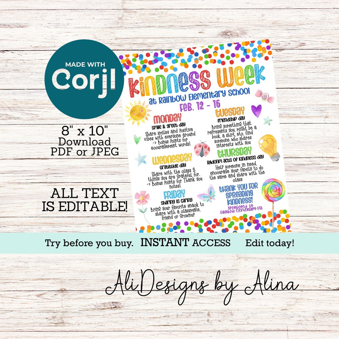 Kindness Week EDITABLE Flyer, Spirit Week Flyer Template Itinerary of ...