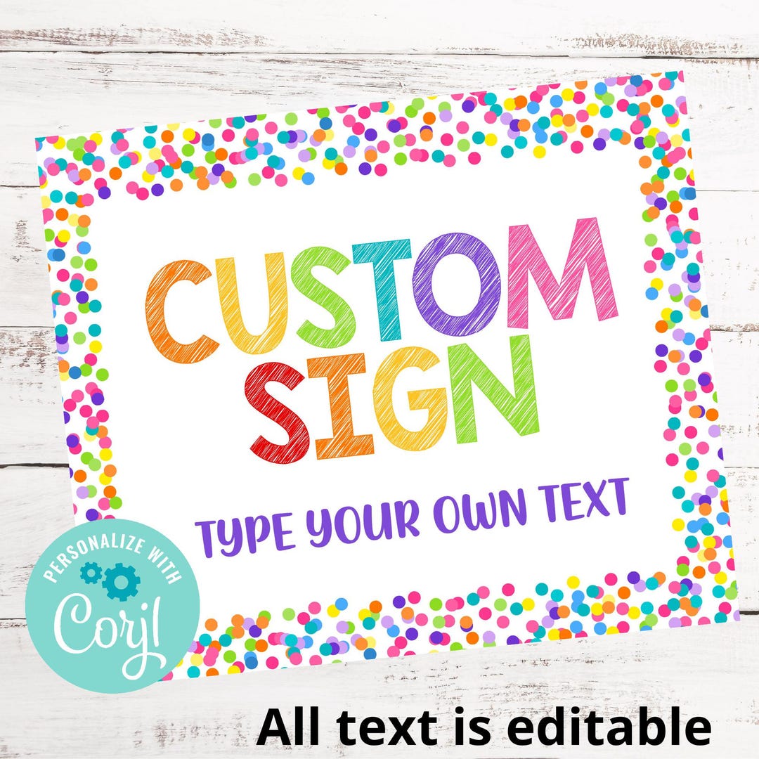 Rainbow Confetti Custom Sign, Editable Personalized Banner, Confetti ...