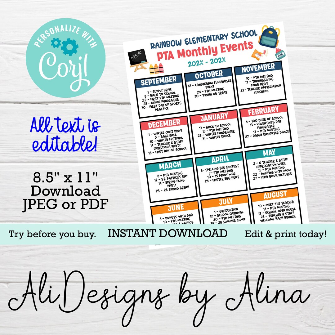 Editable Monthly Events Calendar, PTA Flyer (digital Download) - Etsy
