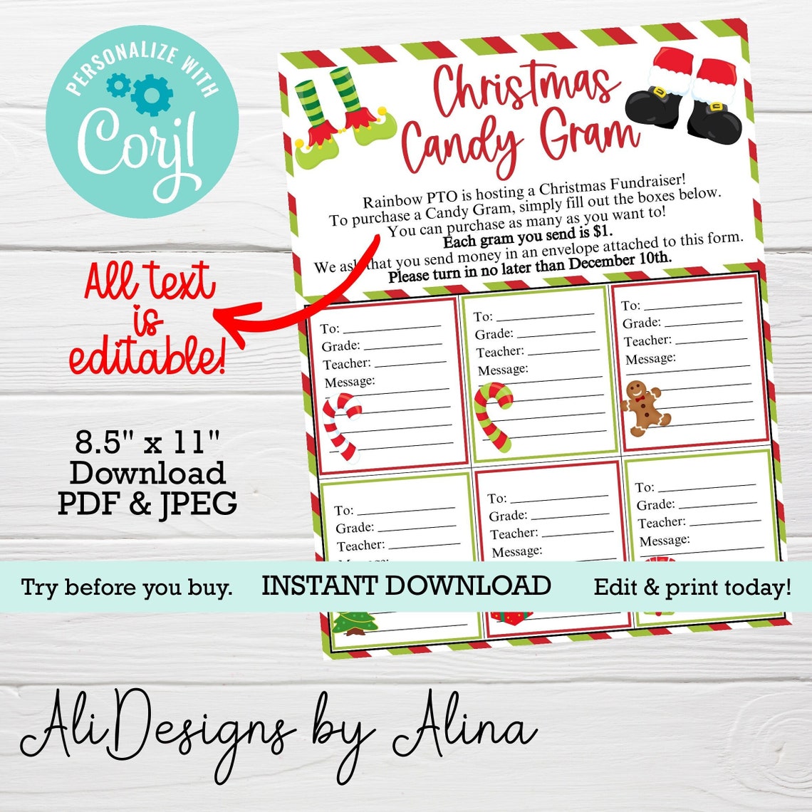 Christmas Candy Gram Printable Flyer PTA PTO Christmas - Etsy
