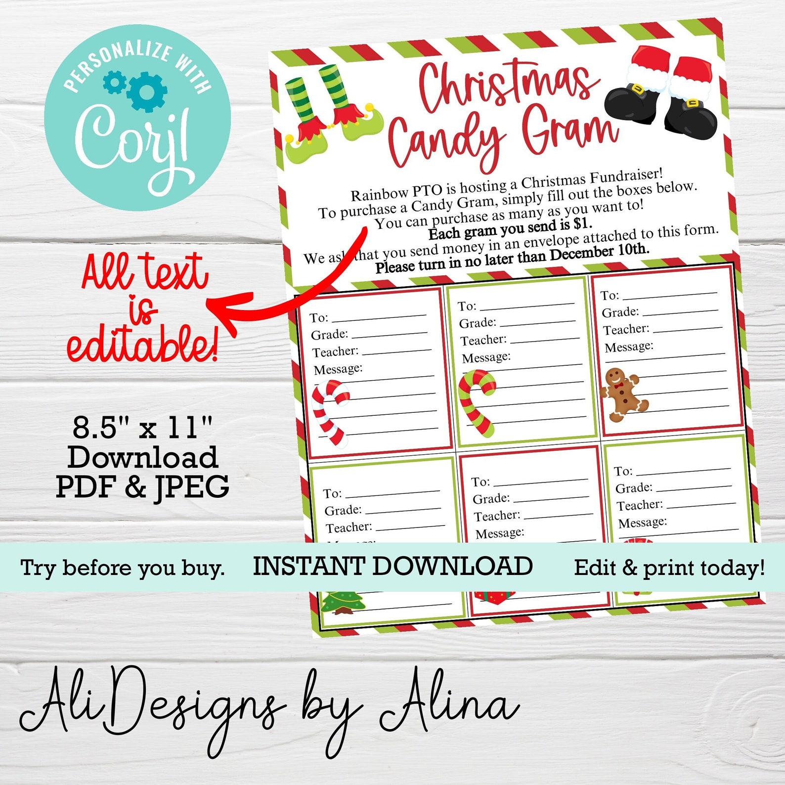 Christmas Candy Gram Printable Flyer PTA PTO Christmas - Etsy