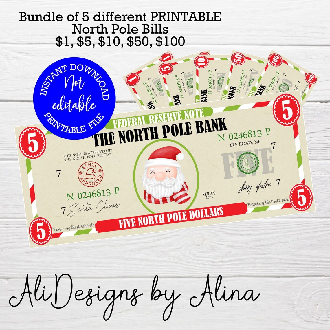 PRINTABLE Play Money, North Pole Dollar Bills, Santa Claus, Stocking ...