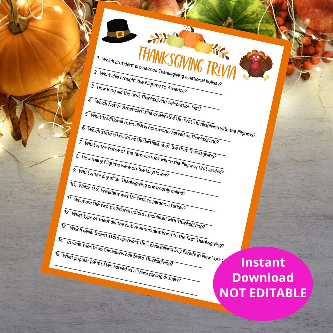 Thanksgiving Trivia Printable Game, Instant Download, Fun Thanksgiving ...
