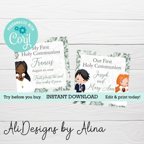 Holy Communion Printable Favor Tags EDITABLE Labels Digital - Etsy