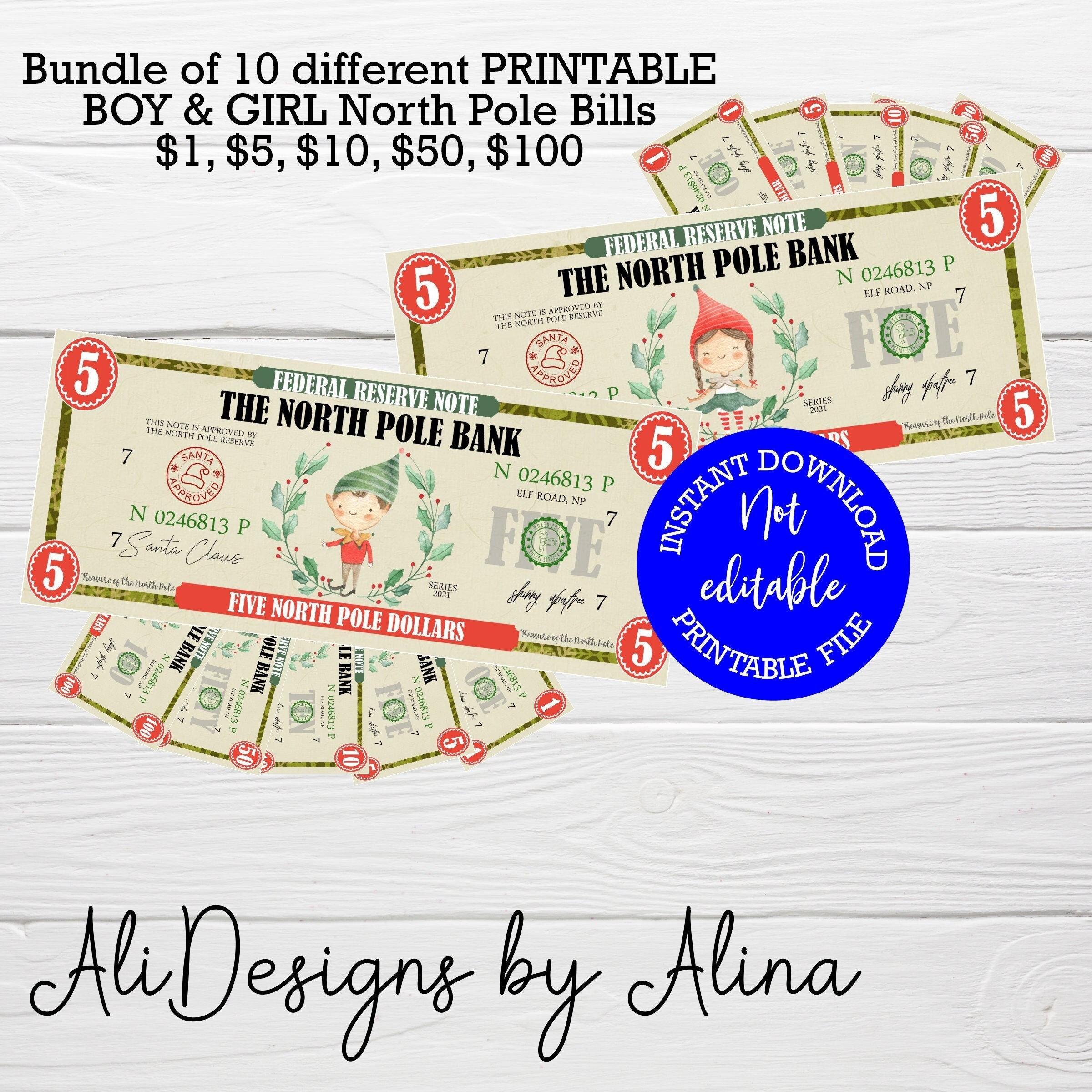 PRINTABLE Elf Money Dollar Bills Boy Elf Money Girl Elf - Etsy UK