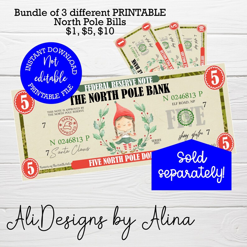 PRINTABLE Elf Money North Pole PLAY Money Santa Dollars | Etsy