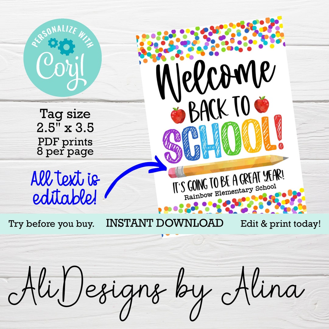 Welcome Back to School Tag, PTA PTO Gift Tags, EDITABLE Template, First ...