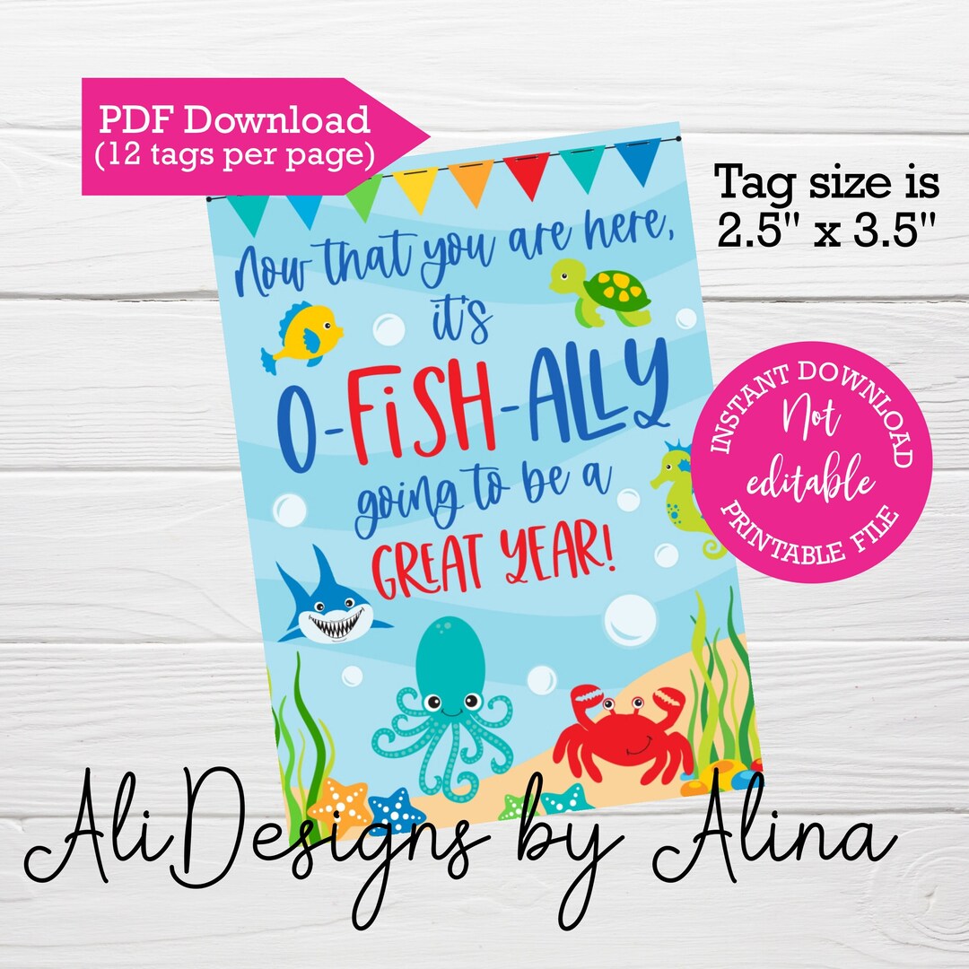 Gold Fish Back to Scool Tag, O-fish-ally a Great Year, Fish Crackers ...