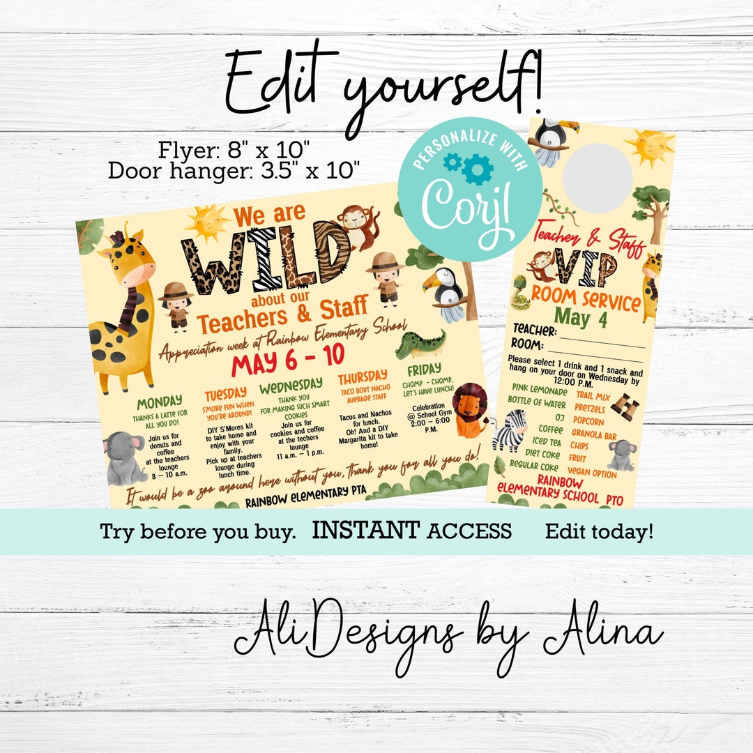 Safari Inspired Teacher Appreciation Week Flyer and Door Hanger ...