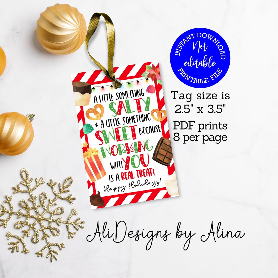 Printable Tag for Holiday Snack, Working With You is a Treat, Christmas ...