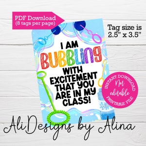 Bubbling With Excitement Printable Tags, Gift for Classmates, First Day ...