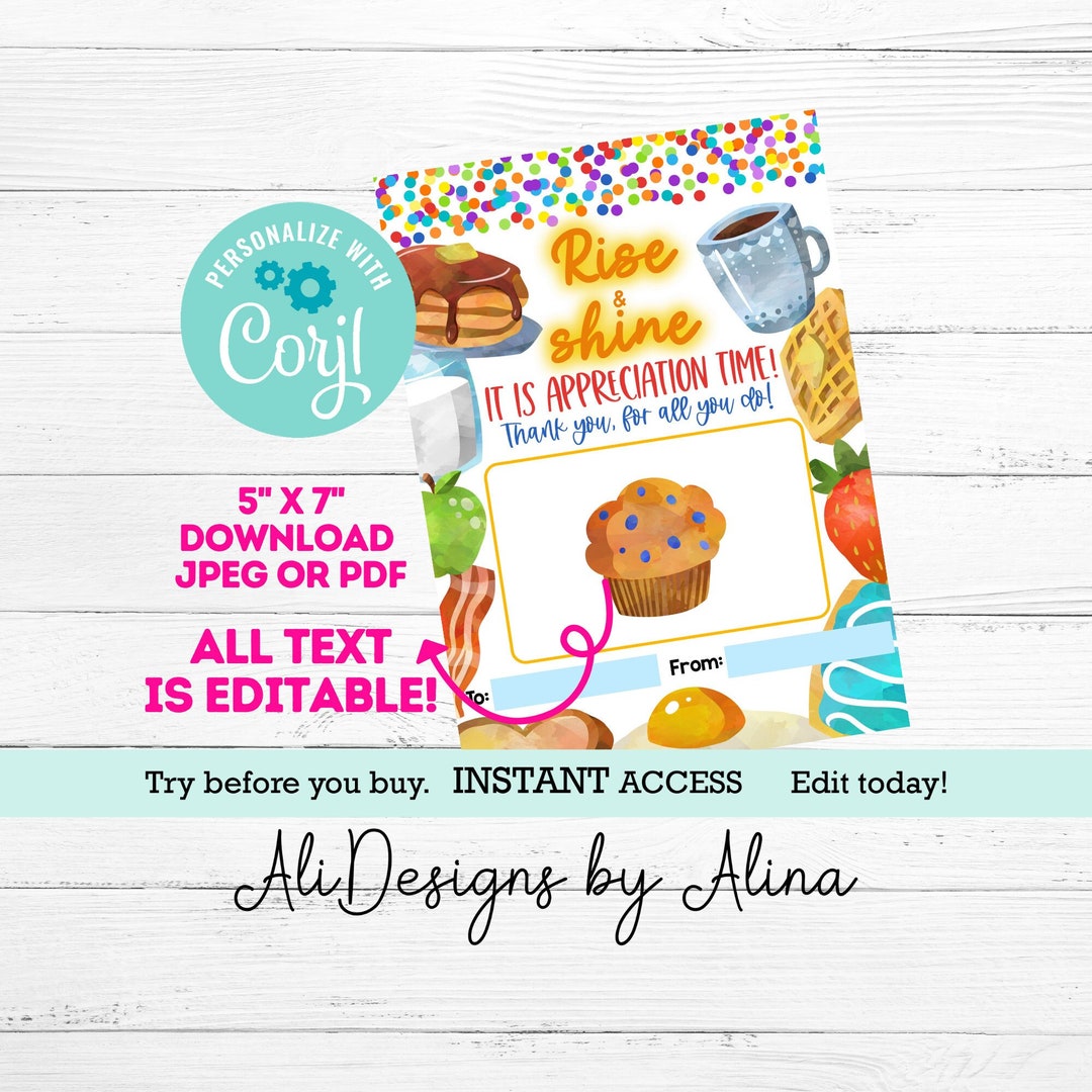 Rise and Shine Breakfast Gift Card Holder, EDITABLE Template, Teacher ...
