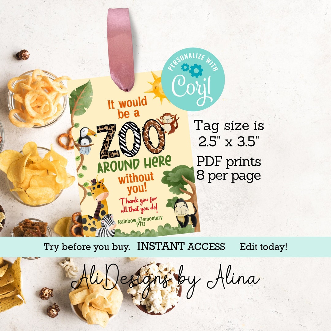 Zoo EDITABLE Appreciation Tag, Safari Inspired, Tags for Animal ...