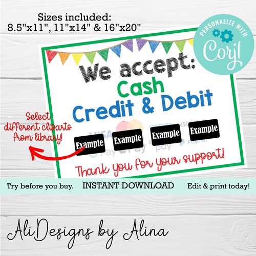 We Accept Cash Credit Debit and Venmo PRINTABLE Sign Cookie - Etsy