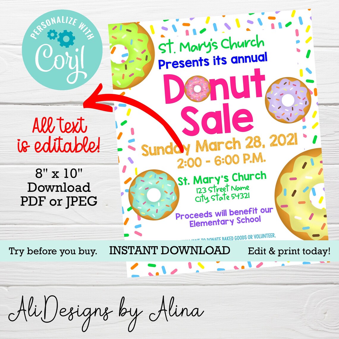 Donut Sale Fundraiser Printable Flyer PTA PTO Events Back - Etsy
