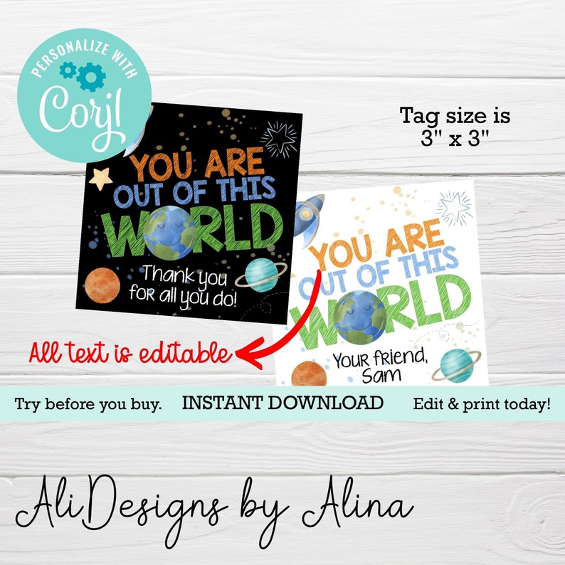 You Are Out of This World Printable Favor Tags EDITABLE - Etsy
