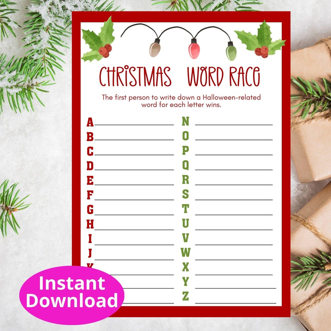 Christmas Word Race Printable Game, Instant Download, Christmas Party ...