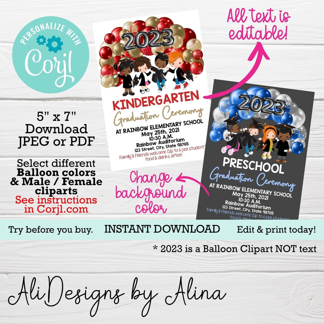 Kids Graduation Invitation, Class of 2024, Graduation Ceremony Invite ...