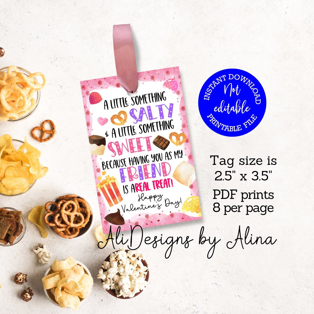 Sweet and Salty Valentines Day Tag, Easy Valentine Gift, Classroom ...