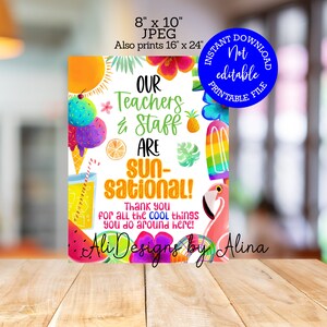 Sunsational Teachers and Staff, Appreciation Week, Printable Sign ...