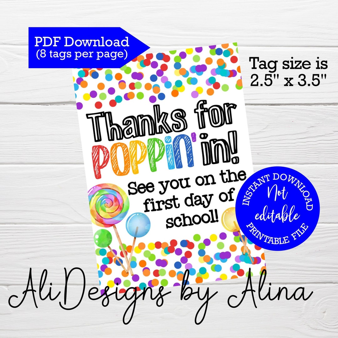 Thanks for Poppin In, Printable Tag, School Open House Favor Tag ...
