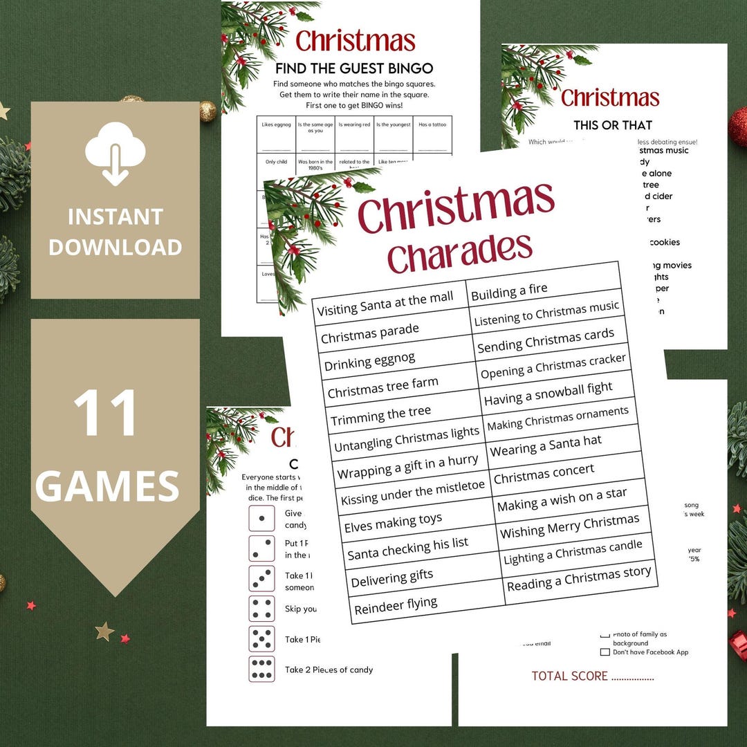 Christmas Game Bundle Printable Holiday Party Games Fun Christmas Games ...