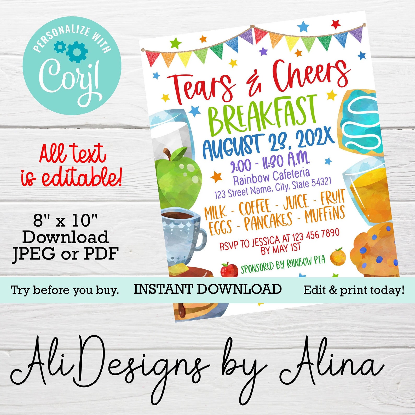 Tears and Cheers Breakfast EDITABLE Flyer PTA PTO Event Back - Etsy