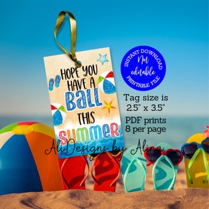 Hope You Have a Ball This Summer, Printable Tags, INSTANT Download ...