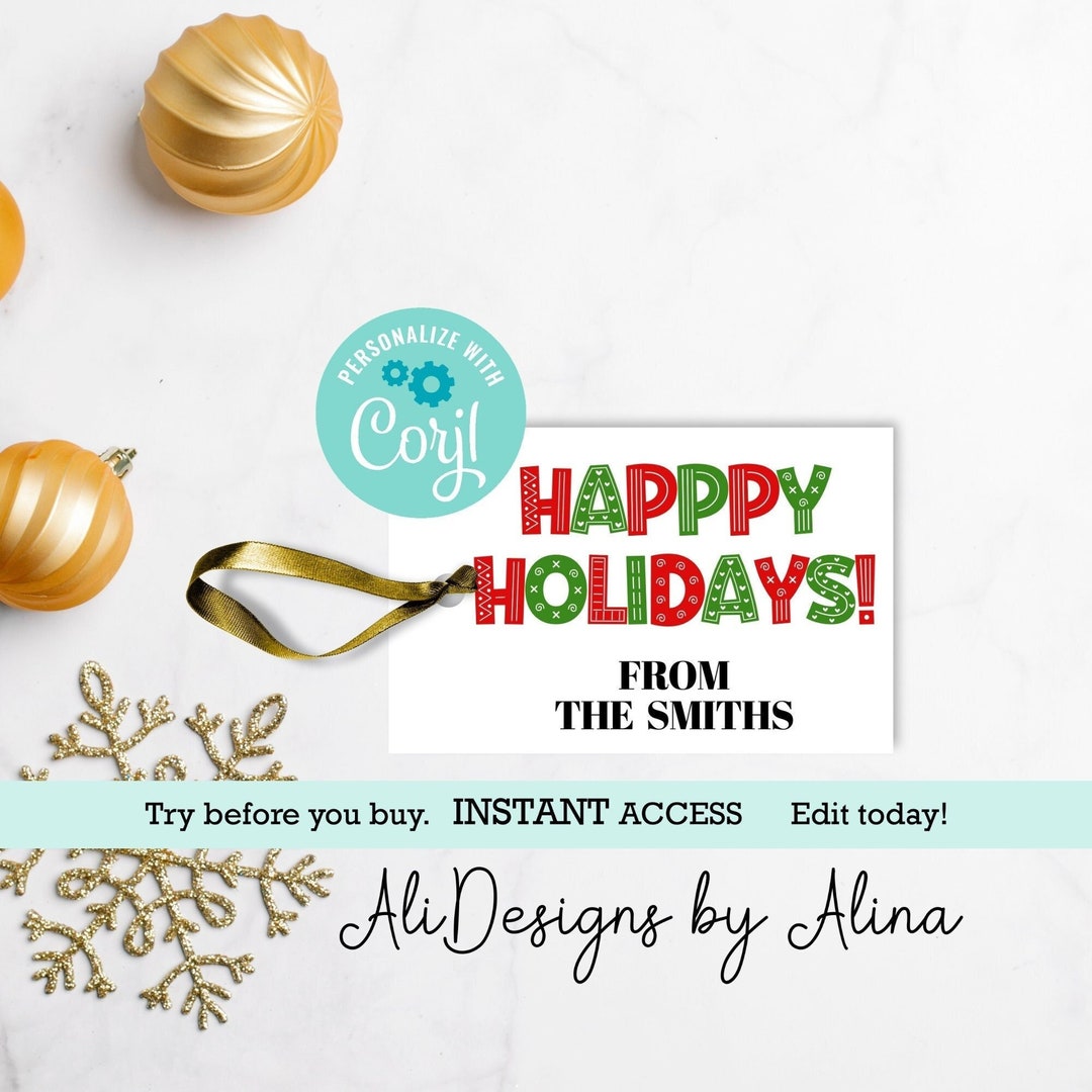 Happy Holidays Gift Tag PRINTABLE Christmas Gift Tag, EDITABLE Gift Tag ...