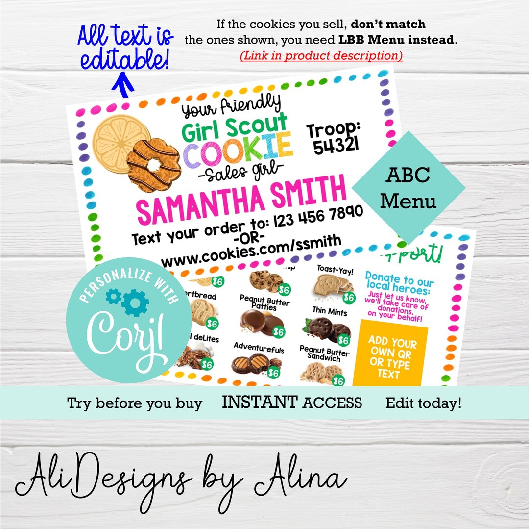 Girl Scout Cookie Sale Printable Business Cards 2024 Cookie - Etsy